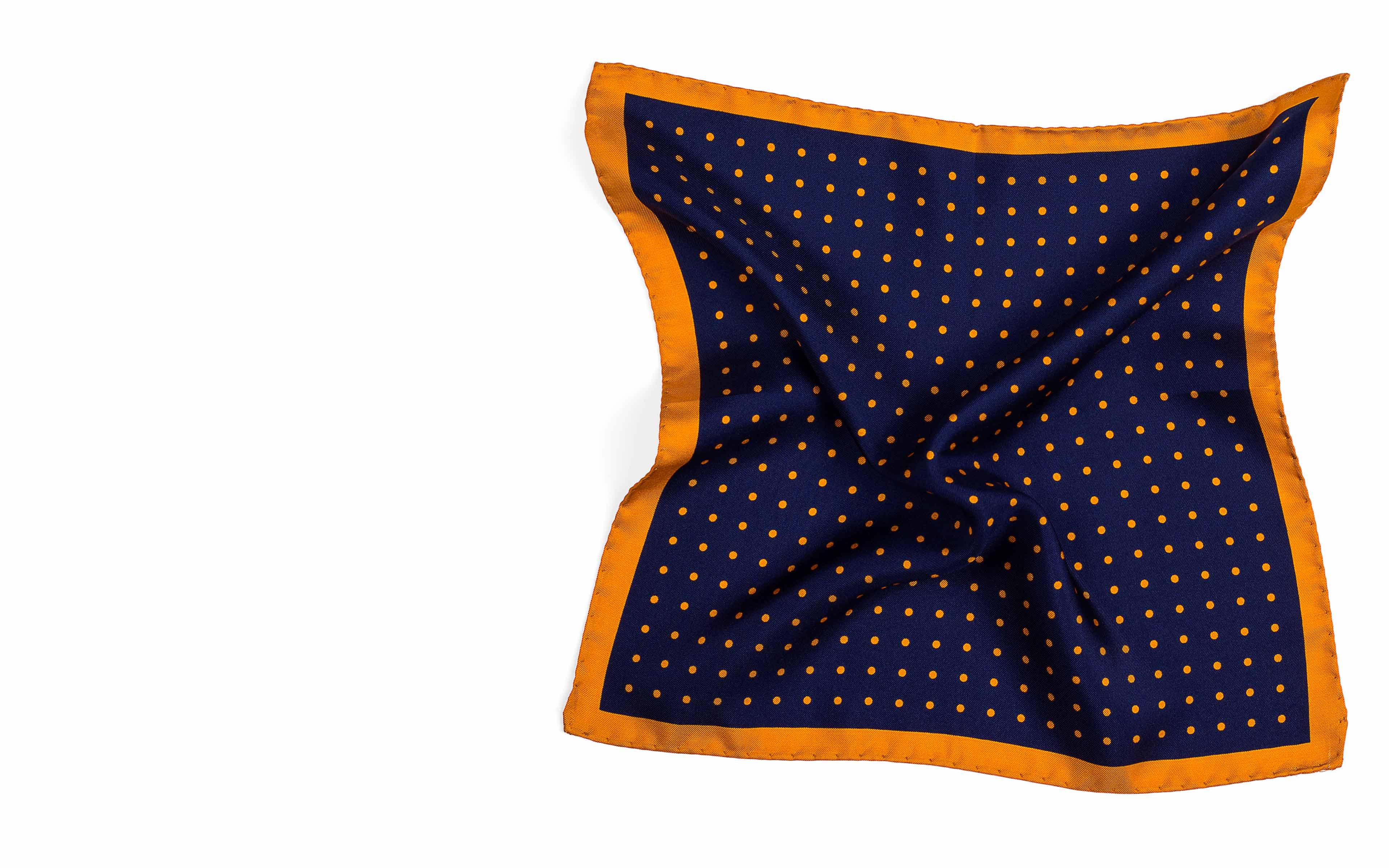 Navy & Mustard Dotted Italian 100% Silk Pocket Square - Oliver Wicks
