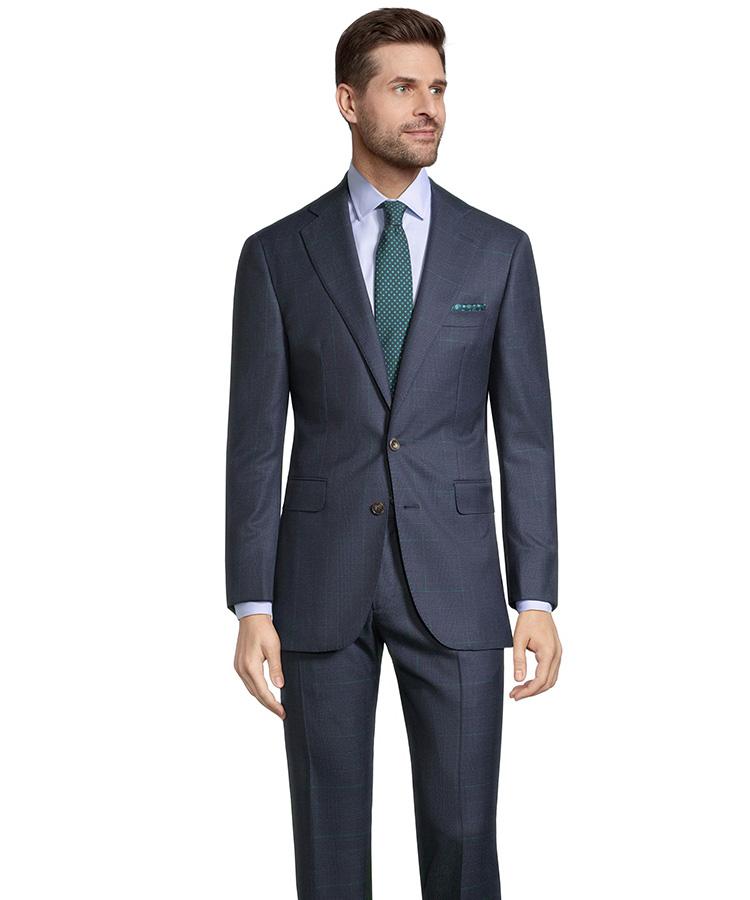 Traditionally Worsted Navy Plaid with Green Overcheck Suit